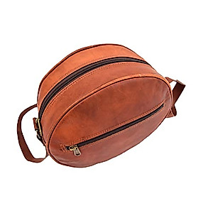 Handmade Vintage Leather Crossbody Bag Women/Teen Girls Satchel Handbag Round Messenger Sling Bags, 10 Inch Small, Brown