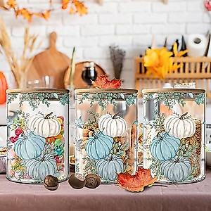 PINATA Blue Pumpkins Fall Decorations for Home, Canister Sets Kitchen Counter Countertop, Blue Farmhouse Decor, Organization and Storage 3.3''X3.3''X5.1'' Decor Container (3 Pack) 3.35 Diameter