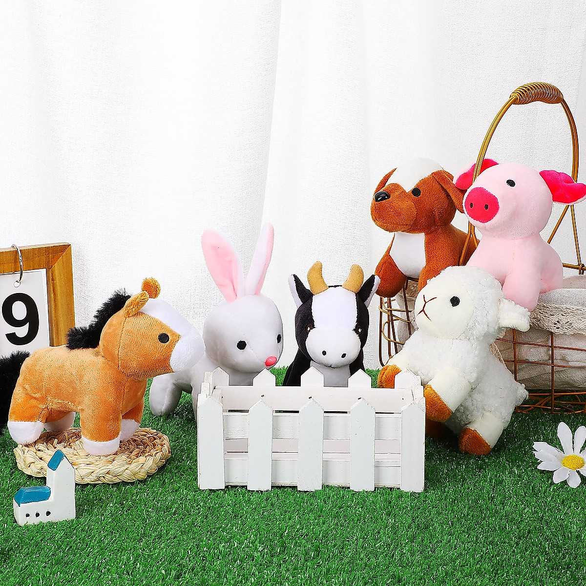 6 Pieces Mini Plush Furry Farm Animal Toys Soft Plush Horse Pig Cattle Rabbit Dog Sheep Doll Stuffed Plush Farm Animals for Christmas Stocking Stuffers Birthday Party Decoration Supplies (Animals)