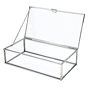 HighFree Silver Vintage Glass Lidded Box, Decorative Jewelry Keepsake Display Organizer, Clear Rectangle Box, Rings Bracelet Golden Organizer for Wedding Birthday Party (Medium)
