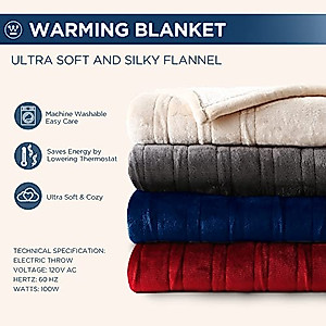 Westinghouse Electric Blanket Throw Heated Blanket with 6 Heating Levels and 2-10 Hours Time Settings, Flannel to Sherpa Super Cozy Heated Blanket Machine Washable, 50x60 inch, Navy