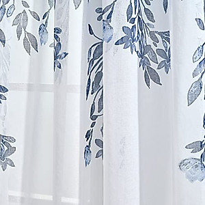 Lush Decor Tanisha Sheer Curtains Room Darkening Floral Vine Print Design Window Panel Set (Pair), Sheer 38" W x 84" L, Navy & White