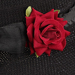 OhMill Women's Halloween Witch Hat Knit Head Ornament with Rose Big Bow Decoration,for Christmas Fancy Dress Cosplay Party Prop or Daily Wearing (Black Gauze Bow knot)