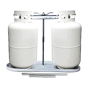 RVPNR RV Dual Propane Tank Mounting Rack 40lb,30lb and 20ld Tanks for Camper and Travel Trailers with Different Connecting Pipes, Black, White, Grey or Red Options (White)
