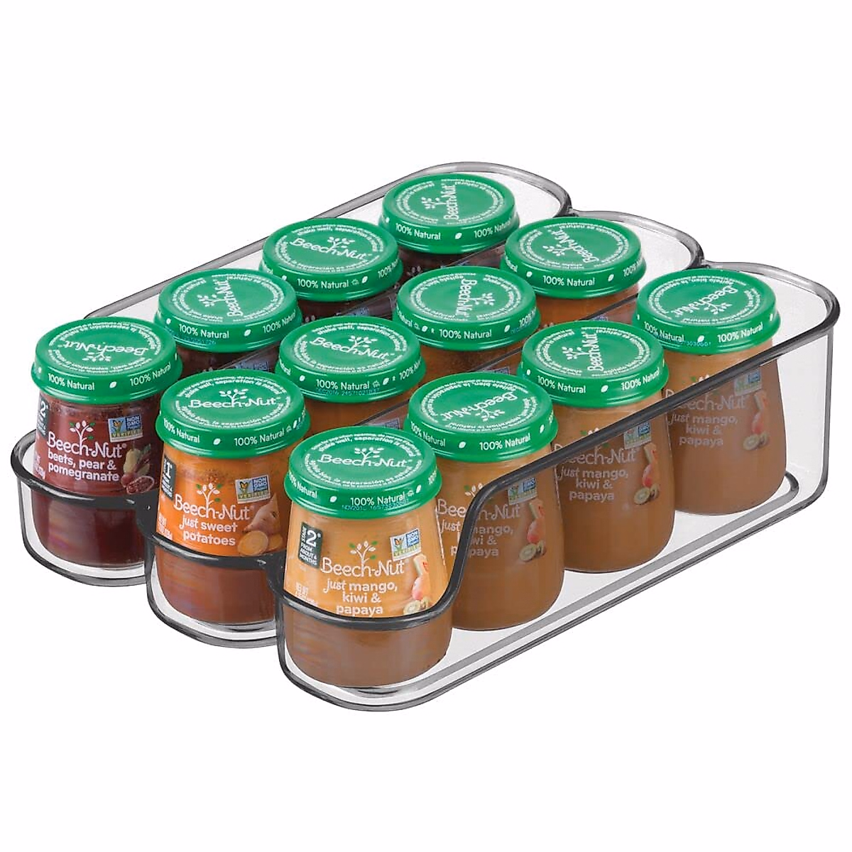 mDesign Small Plastic Kitchen Storage Divided Bin for Child/Kids Supplies - 3 Compartments to Organize Baby Food Jars, Pouches, Bottles, Sippy Cups, Cans, Pacifiers, Shampoo - 2 Pack - Smoke Gray