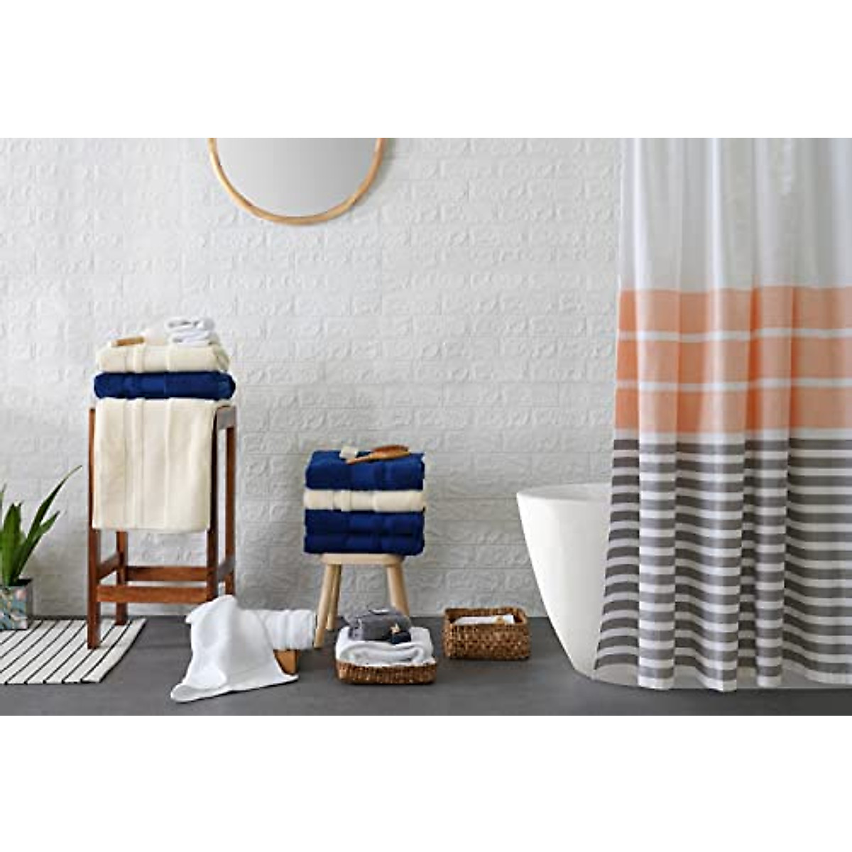 Threadmill 100% Cotton Luxury Bathroom Towels Set of 6-600 GSM Folkstone Blue Ultra Soft Towel Set with 2 Super Absorbent Bath Towels, 2 Hand Towels, 2 Wash Towels - Quick Drying Shower Towels