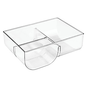 mDesign Food Storage Container Lid Holder, 3-Compartment Plastic Organizer Bin for Organization in Kitchen Cabinets, Cupboards, Pantry Shelves - Clear