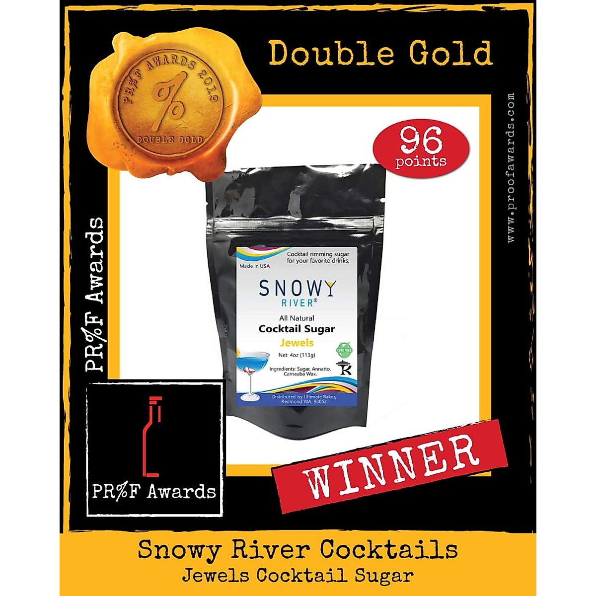 Snowy River Jewels Cocktail Sugar - All Natural Kosher Gold and Silver Cocktail Rimmer (4oz, Jewels)