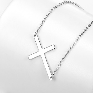 LEMONDROP 925 Sterling Silver Sideways Cross Necklace 16" + 2"