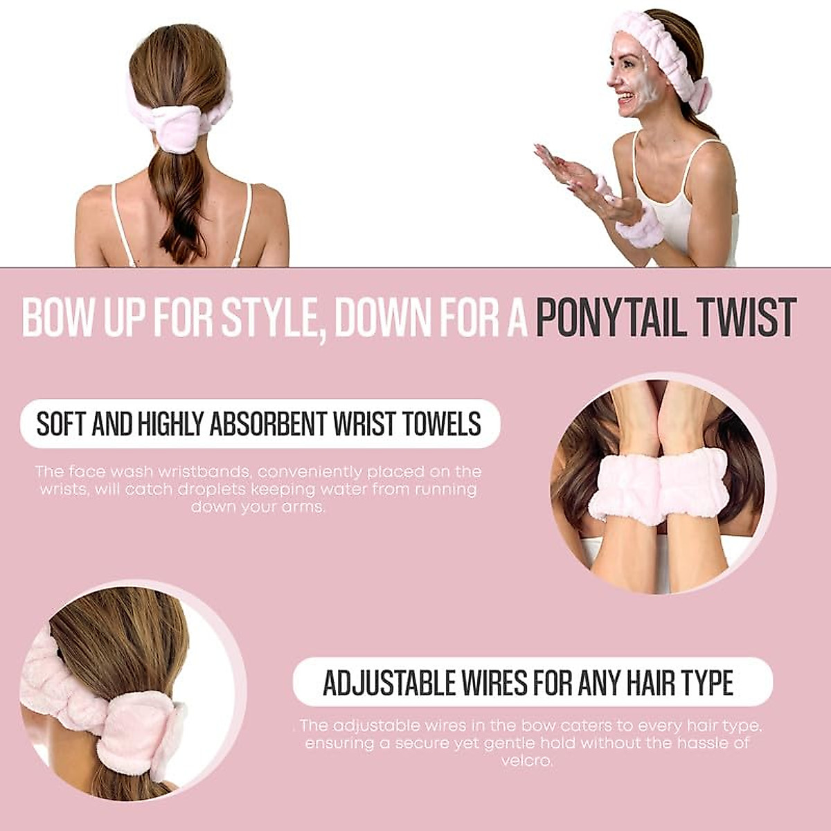 Gnarley Charley Blush Spa Headband and Wristband Set - Women's Hair Accessory for Securing Hair - Universal Stretch Fit Design - Wide Application & Easy Maintenance