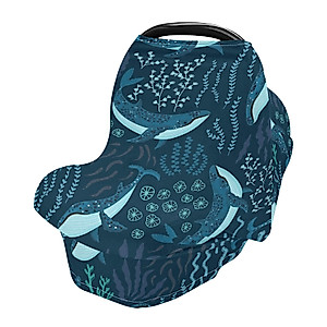 Nursing Cover Breastfeeding Scarf Underwater Humpback Whales - Baby Car Seat Covers, Stroller Cover, Carseat Canopy (2na1c)