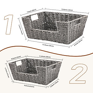 HNFNGSZL Wicker Baskets for Storage, Pantry Baskets Organization and Storage, Pantry Storage Baskets, Handwoven Wicker Baskets for Shelves, 2 Pack, Grey