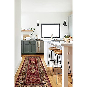 RUGGABLE Cambria Washable Rug - Perfect Vintage Area Rug for Living Room Bedroom Kitchen - Pet & Child Friendly - Stain & Water Resistant - Ruby 6'x9' (Standard Pad)