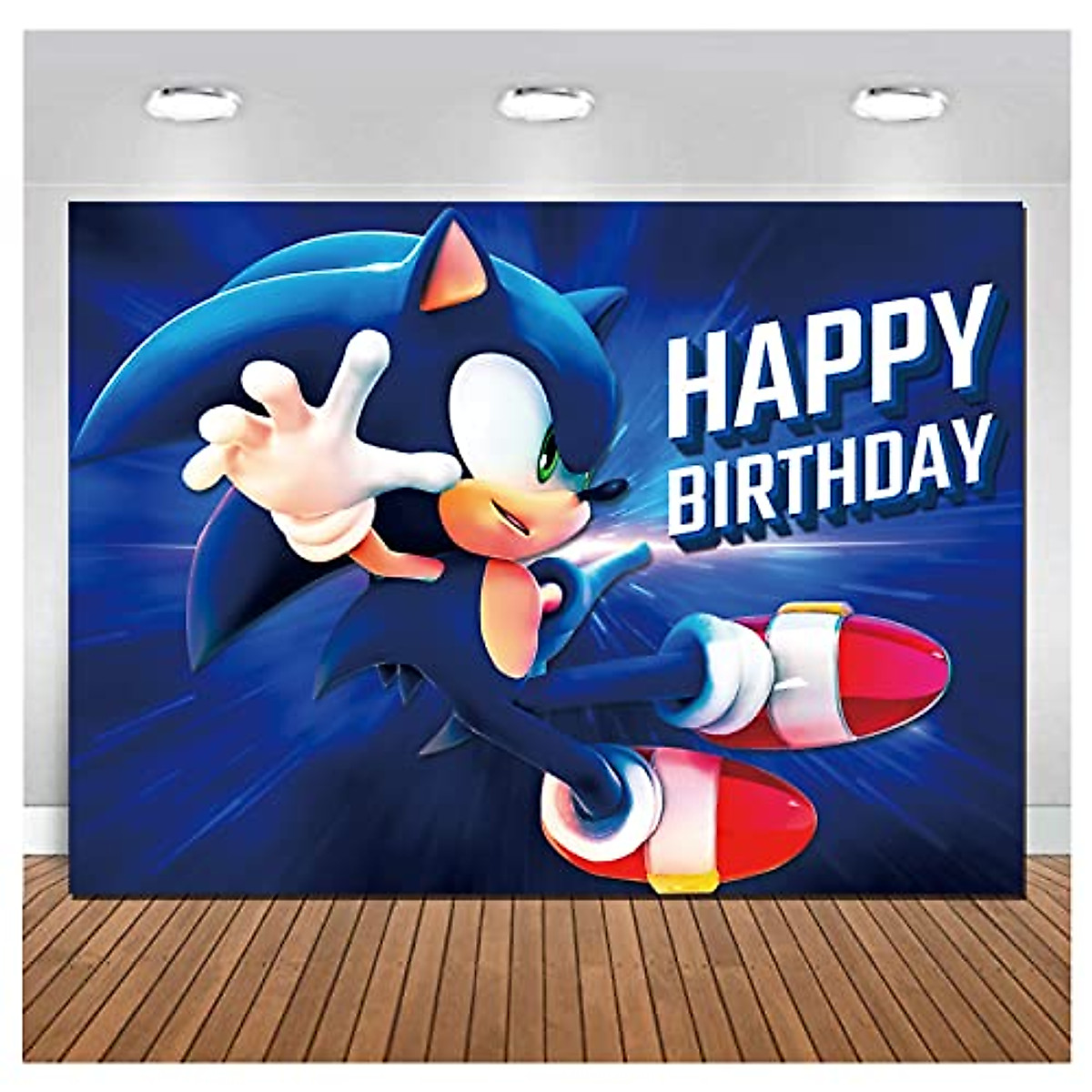 Sonic The Hedgehog Photo Backdrop Happy Birthday Blue Rocket Sonic Photography Background for Boy Baby Shower Sonic Backdrops for Party Decoration Supplies 5x3ft