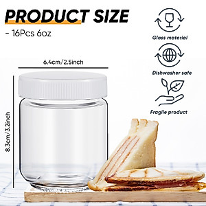 Baderke 16 pcs Clear Glass Jars with Plastic Lids for Yogurt Maker Reusable Glass Mason Jars Glass Canning Yogurt Container Yogurt Jars for Greek Yogurt Machine Jam Spices Herbs Food storage (6 oz)