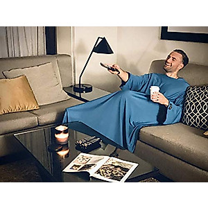 4-Rest Travel Blanket Wearable Super Lightweight Packable Travel Blanket with Sleeves and 2-in-1 Warm/Cooling Effect (Blue, M-L-XL)