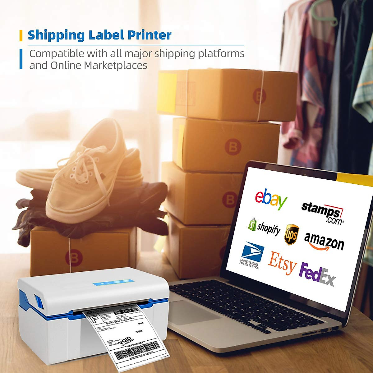 Shipping Label Printer, Micmi Commercial Direct Thermal Desktop Label Printer Support Amazon Ebay PayPal Etsy Shopify Shipstation Stamps.com Ups USPS FedEx DHL Support Windows, 4x6 inch Not for Mac