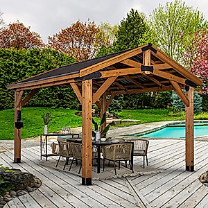 Backyard Discovery Norwood 14x12 All Cedar Wood Gazebo,Thermal Insulated Steel Roof, Durable, Supports Snow Loads and Wind Speed, Rot Resistant, Backyard, Deck, Garden, Patio