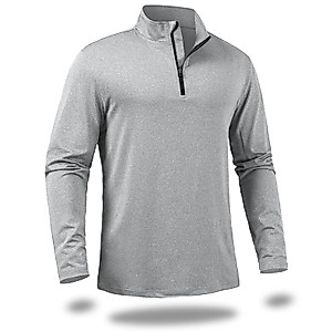 CARWORNIC Men's Long Sleeve Athletic Shirts Quarter Zip Pullover Quick Dry Active Sports Sweatshirt for Outdoor Running Workout Gym Golf Work Shirts Sliver Grey