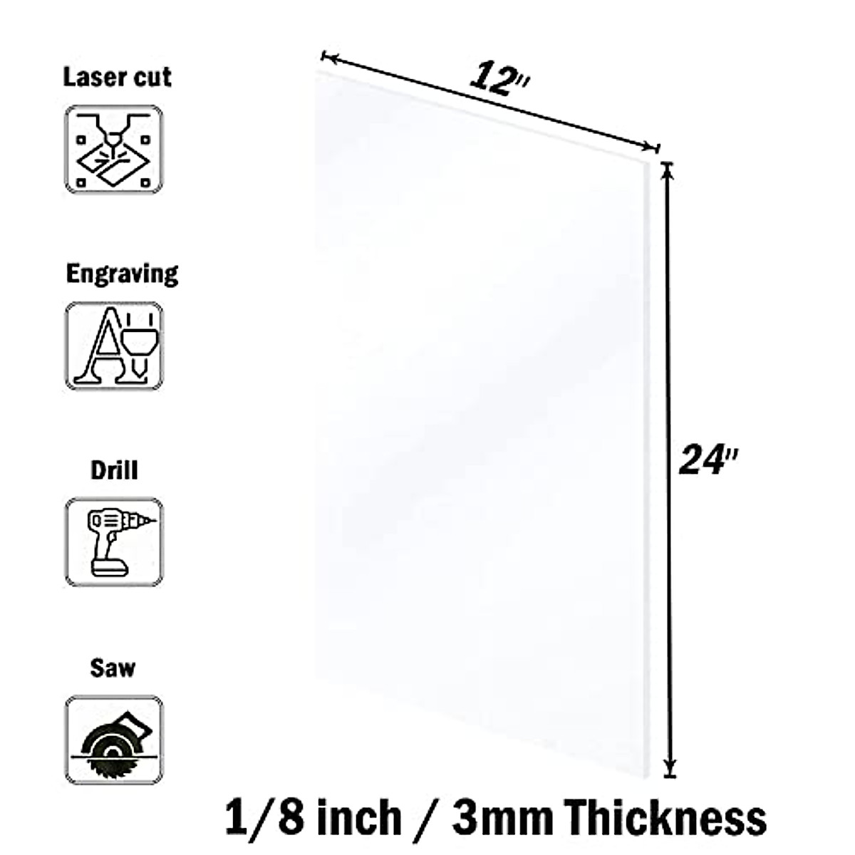 3 Pieces Acrylic Sheet/Plexiglass Panel 12" x 24" x 1/8" Thick Cast, Pinziren 3mm Clear Plexi Glass Plastic Board for Craft Projects, Wedding Blank, Cut to Sign, Business Signage.12x24