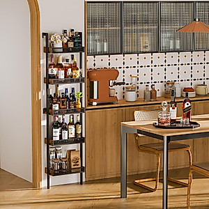 5-Tier Freestanding Wine Racks: 50 Bottles Wine Rack Shelf Wall Mounted with Fences, Wines Bottle Holder Display Shelf, Liquor Storage for Kitchen, Dining Room, Bar, Wood, 17.28''L x 7.95''W x 68.5''H