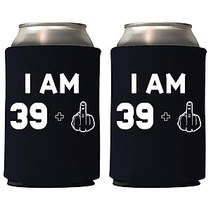 Veracco I AM 39+1 Middle Finger Years Can Coolie Holder 40th Birthday Gift Forty and Fabulous Party Favors Decorations (Black, 6)