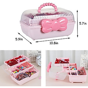 m0p6uh6k Cute Girls Hair Accessories Storage Box, Plastic Hair Ties Holder Hair Clips Container Headbands Organizer Gift for Baby Girls Multipurpose Organizer (Pink)