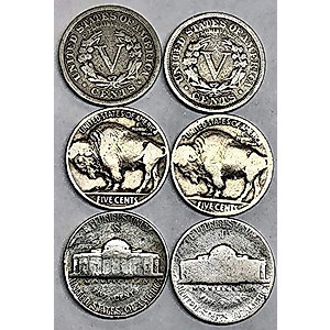1883 P D S Liberty Buffalo Jefferson WWII Era U.S. Nickel Collection Comes in Gift Bag Good - Better