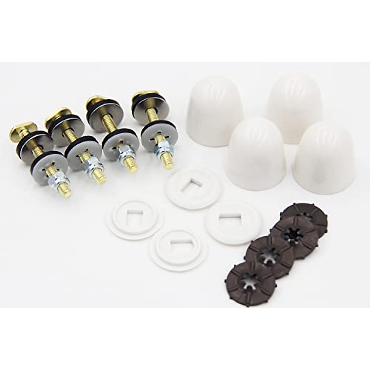 4 Pack Toilet Floor Bolts and Caps Set, Brass Plated Toilet Bolts and Stainless Steel Nut Washer with Rubber Washers Round Cover Caps for Toilet Bolts