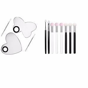 2 Pack Makeup Palette and Spatula Set，Professional Stainless Steel Cosmetic Mirror Lady Mixing Palette Tool With 6 Pcs Sponge Eyeshadow Makeup Applicator With Handle + 2 Shapes Silicone Lip Mask Makeu