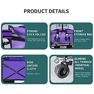 GOAWGO Collapsible Folding Garden Utility Wagon, Beach Cart Large Capacity,Heavy Duty Utility Beach Wagon Cart for Camping,Sports, Shopping (Purple)