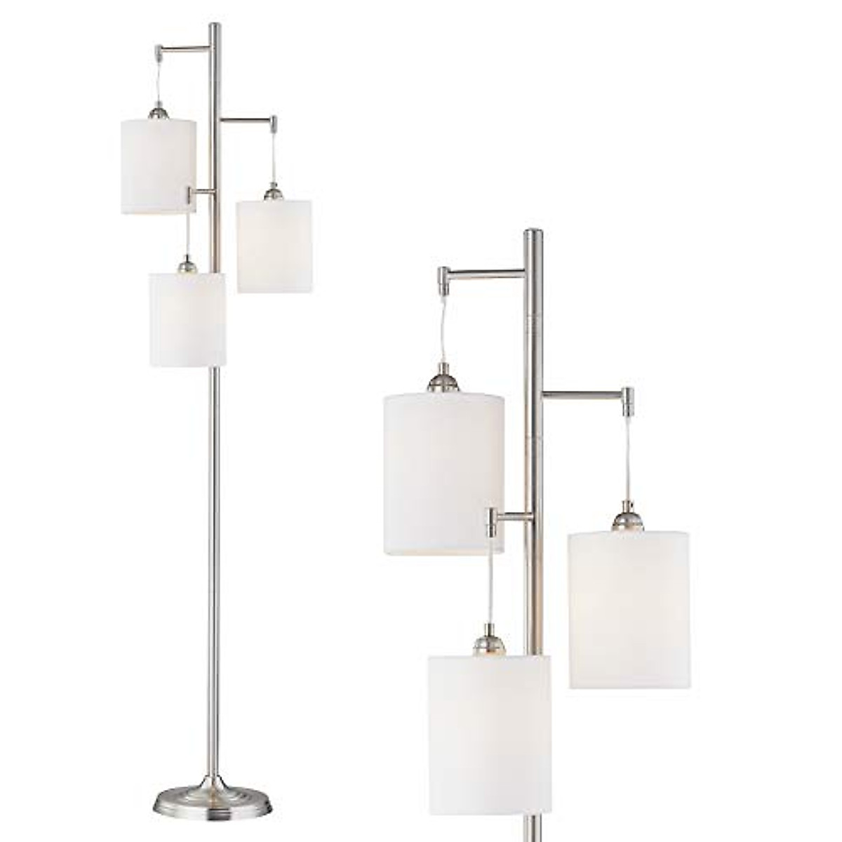 WOXXX Industrial Floor Lamp with White Fabric Shade Rustic Farmhouse Standing Lamp Modern Tree Floor Lamps for Living Room Bedrooms Office, Room Lamp Tall Lamps Corner Lamp Chrome（Bulbs Exclude）