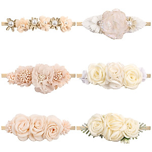 CN Baby Girls Floral Headbands Nylon Flowers Crown Hair Bow Elastic Bands For Newborn Infant Toddlers Kids Pack (white C)