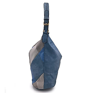 XingChen Hobo Bags for Women Patchwork Color Faux Leather Purses and Handbags Hobo Purse with Tassel(Blue)