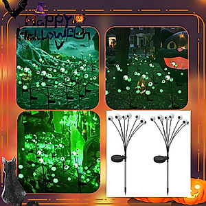 Ruhapu Halloween Decorations Outdoor Solar Scary Eyeball Lights,2PACKS 12/16LED Green Eyeball Swaying Firefly Lights,Waterproof Solar Halloween Path Lights for Yard/Garden/Lawn/Party Decor (Green)