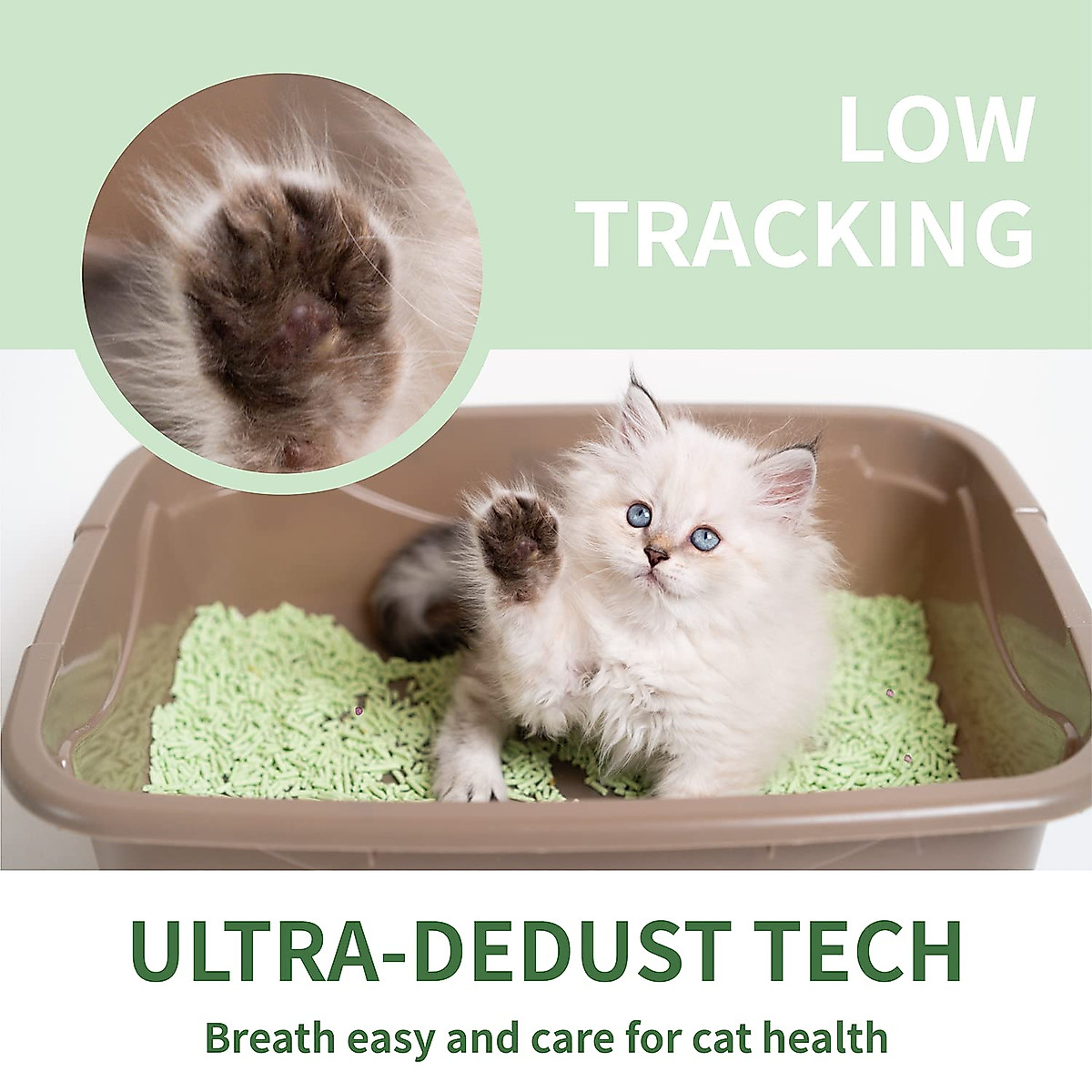 PATLOOL Clumping Cat Litter, Tofu Cat Litter, Superior Odor Control Kitty Litter, 99.9% Dust Free, Flushable, Low Tracking, Ultra Absorbent, Natural Ingredients, Easy Clean-Up, Green Tea Scent