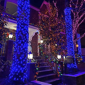 QITONG 2 Pack Solar String Lights Outdoor Waterproof, Each 33ft 100 LED Solar Christmas Lights Blue, 8 Modes Green Wire Solar Tree Lights for Xmas Party Garden