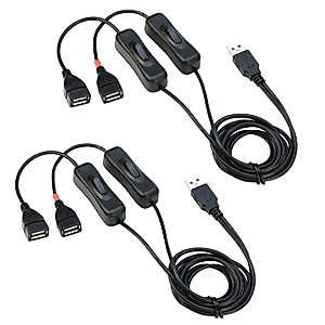 RIITOP USB Splitter with ON/Off Switch [3.3FT], USB 2.0 Extension Male to Female Cable (1x USB Data and Power Female and 1x USB Power Female)