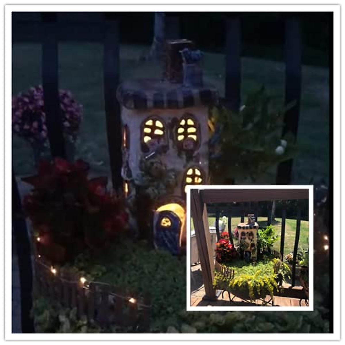 Robkea, 36 Inch Mini Fence Fairy Garden Fence & Waterproof LED 40FT 100 LED Solar String Lights with 8 Lighting Modes | Fairy Garden Accessories Outdoor(Brown)