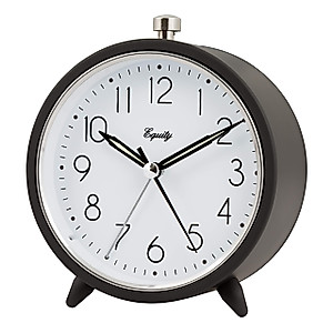 Equity 20091 5 Inch Silent Sweeping Quartz Metal Alarm Clock, Dark Gray