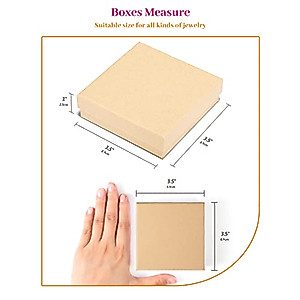 MESHA Cardboard Jewelry Gift Boxes, Cotton Filled Jewlery Box w/Lids, Brown 3.5x3.5x1 Inch, Necklace Ring Bracelet Earring Display Box, Bulk Square Small Kraft Jewelry Gift Box, 96 Pieces