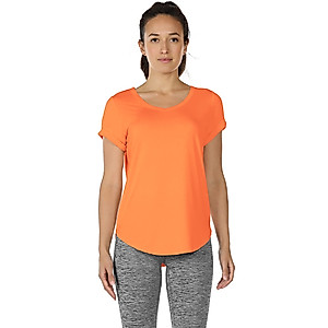 icyzone Open Back Yoga Shirts for Women - Exercise Workout Tops, Athletic Short Sleeves, Running T-Shirts Loose Fit (Orange, L)