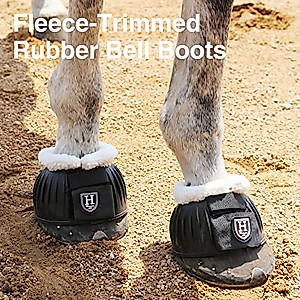 Harrison Howard Essential Rubber Bell Boots with Fleece Lining Touch-Close Overreach Boots Sold in Pairs