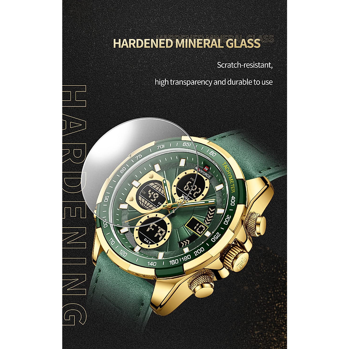 NAVIFORCE Men's Military Digital Watches Analog Quartz Waterproof Watch Sport Multifunctional Leather Wristwatch