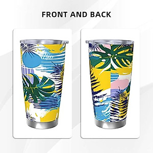 AYCZN Tropical Abstract Leaves 20 OZ Tumbler Stainless Steel Travel Coffee Mug, Palm Leaf Insulated Water Bottle with Lid and 2 StrawsLeakproof Thermal Cup
