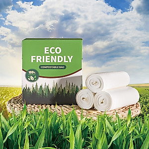 Biodegradable trash bags, 2.6 Gallon, 100% Compostable garbage bags wastebasket liners bags for kitchen bathroom office garden,US BPI ASTM D6400 and Europe OK Compost Home Certified