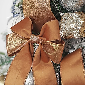 HUIHUANG Copper Christmas Wired Ribbon 2-1/2" Copper Velvet Tree Ribbon with Glitter Copper Backing, for Christmas Tree, Tree Top Bows, Wreath, Garland, Home Decor Crafts- 10 Yards