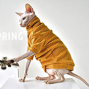 2 Set of Sphynx Cat Clothes,Sphynx Hairless Cats Turtleneck Shirt and Hoody Sweater Lovely Stripe Design, Breathable Cat Wear Clothes Sweater for Sphynx, Cornish Rex, Devon Rex, Peterbald (XL)