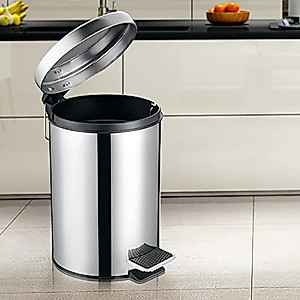 8 Liter / 2.1 Gallon Thickened Household Simple Stainless Steel Metal Foot Open Lid Trash Can, with Inner Bucket, Suitable for Kitchen, Bathroom, Office