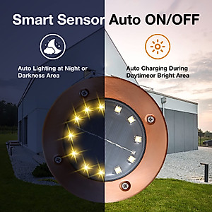 HOFLYW Outdoor In-Ground Lights Solar Disc Lights Outdoor Solar Garden Lights In Ground Solar Landscape Light 8 Pack 12 led for Pathway Yard Patio Walkway(Bronze, 8 Pack)